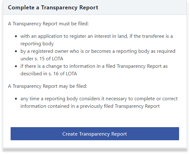 Transparency Report - The Land Owner Transparency Registry (LOTR)