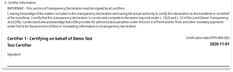 Transparency Declaration - The Land Owner Transparency Registry (LOTR)