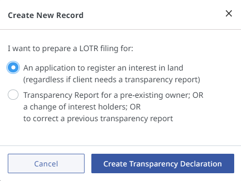 Transparency Declaration - The Land Owner Transparency Registry (LOTR)